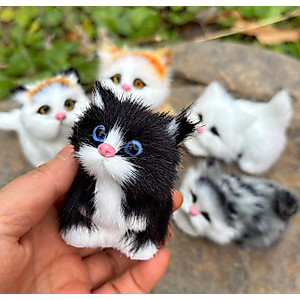 Pack of 5 Realistic Furry Baby Cats Figurines Simulation Kittens Home Office Car Decorative Statue/Synthetic Fur Pet Stuffed House Animal Replica/Photo Props/Collectible Gift