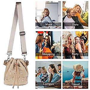 JQAliMOVV Mini Bucket Bag for Women, Purses Soft Plush Crossbody Drawstring Handbags, Hobo Bag (Khaki)