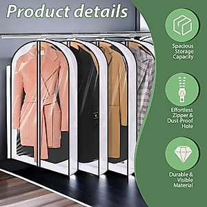 HAKACC 59" Garment Bags for Hanging Clothes, 4 Pack 4" Gusseted Garment Bags for Storage, Hanging Clothes Storage, Clothing Moving Bags