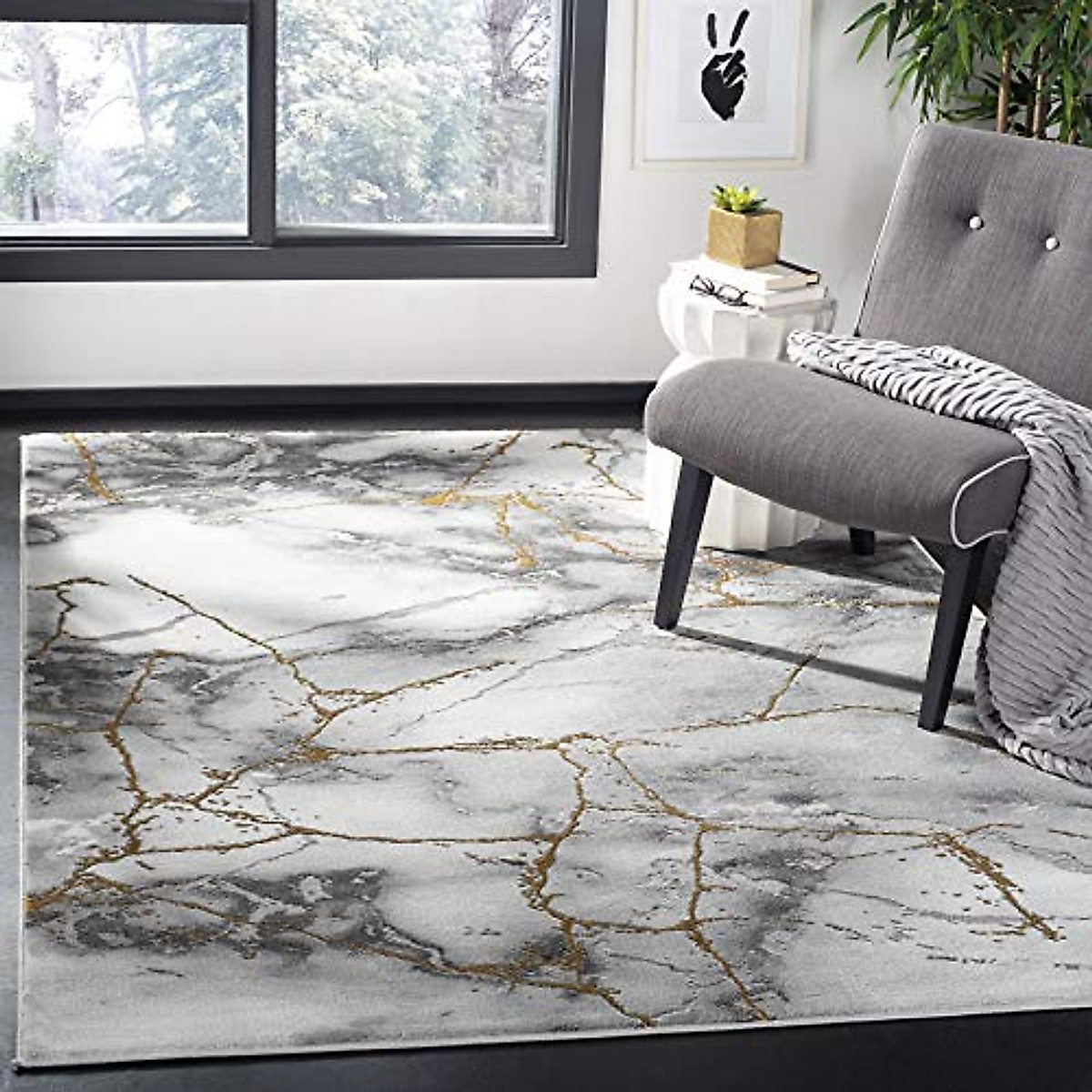 SAFAVIEH Craft Collection 5'3" x 7'6" Grey / Gold CFT877F Modern Abstract Non-Shedding Living Room Bedroom Dining Home Office Area Rug