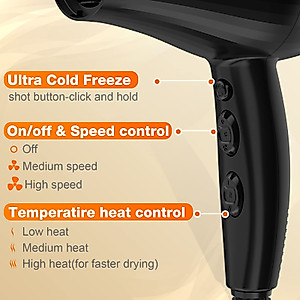 SUPHOMING Hair Dryer, Professional Negative Ions 2200W Blow Dryer, Lightweight Portable Travel Ceramic Hairdryer with Diffuser & Volume Styling Nozzles