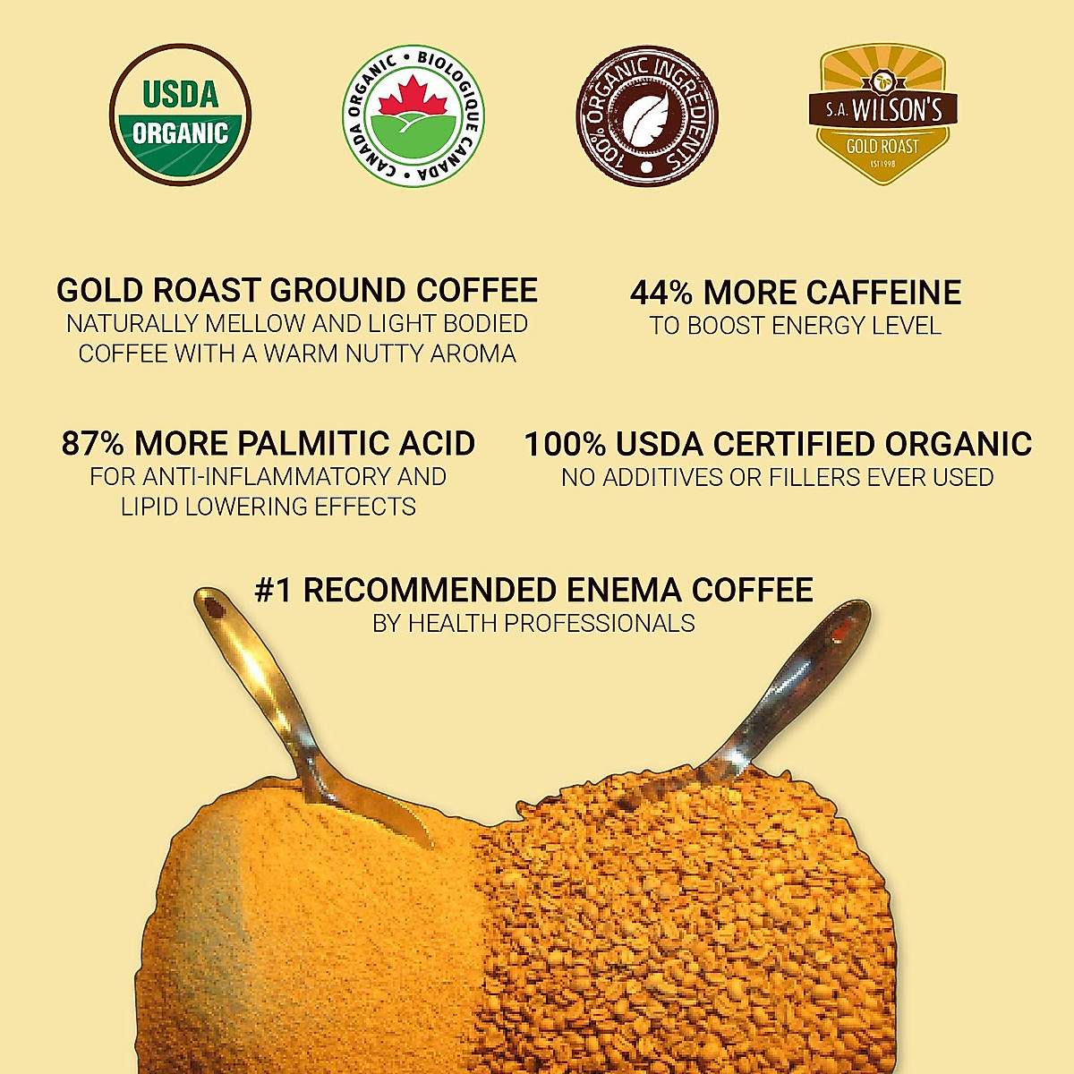 Organic Coffee Enema Coffee Gold Coffee Enema Organic by S A Wilson Enema Coffee 6- PACK With Kinara Coffee Scoop