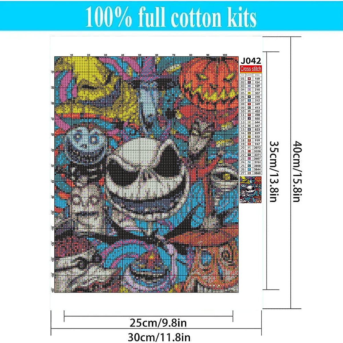 Nightmare Before Christmas Cross Stitch - Jack Needlepoint Counted Cross Stitch Kits for Beginners Adults Patterns Dimensions Embroidery Kits Arts and Crafts (11CT)