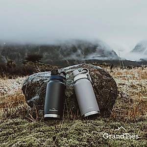 GRANDTIES 2 Lids Sports Stainless Steel Water Bottles – Wide Mouth Vacuum Insulated Reusable Leak Proof BPA-Free Travel Metal Canteen, Thermos Bottles for Men Women Gym (Midnight Black 32 oz)