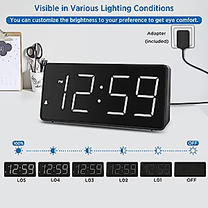 Peakeep Digital Clock, Alarm Clock for Bedrooms - Large Big Numbers 5 Dimmers for Seniors, Battery Backup Loud Alarm Clock with USB Charger Port (White)