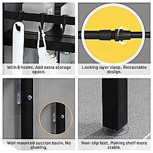 WCHOSOZH Bathroom Shelf Over Toilet, Telescopic Over The Toilet Space Saver with 6 Hooks, 3 Tier Freestanding Bathroom Organizer Storage Rack (Black)