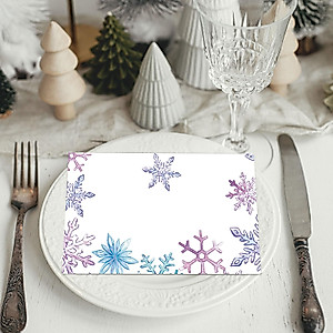 Whaline 50Pcs Christmas Place Cards Blue Purple Snowflake Seating Tent Name Cards Xmas Blank Folded Seat Assignment Setting Label for Wedding Baby Shower Party Supply