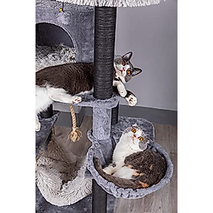 Catry Babylon Cat Tree - A Dynamic Complex Cat Tower with Cat Hammock, Scratching Post, and Playful Toys Invariably Trap Kitten to Stay Around This Easy Assembled Sturdy Cat Furniture, Classic Grey