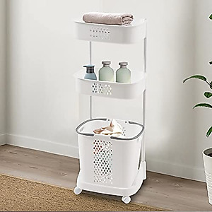 Removable Basket Laundry Cart with Clothes Rack, Multi-layer Clothes Storage Laundry Basket, Bathroom Rolling Household Dirty Clothes Baskets Stand for Bathroom Laundry (Style2)