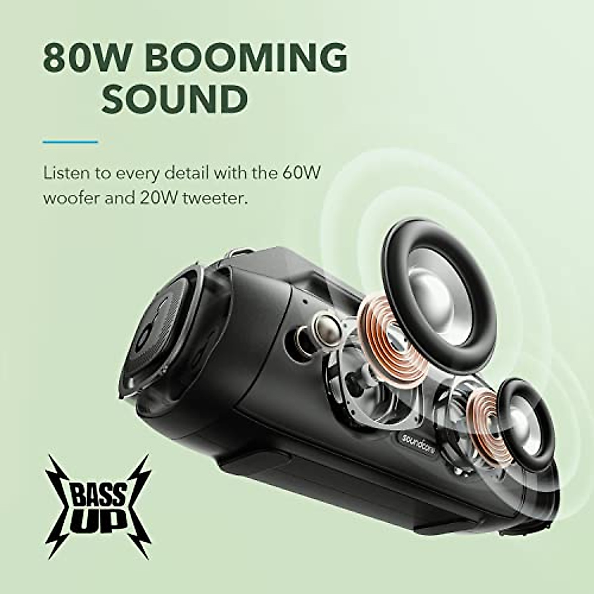 Soundcore Anker Motion Boom Plus IP67 Outdoor Speaker, 80W Stereo Sound, Custom EQ & BassUp, USB-C, Bluetooth, Built-in Power Bank, Waterproof Bluetooth Speaker for Camping, Pool, Beach, and Backyard