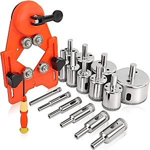Rokrou Diamond Hole Saw Set 15 PCS Tile Hole Saw Kit with Drill Guide from 6mm-50mm /1/4‘’- 2” for Ceramic,Glass,Porcelain,Marble