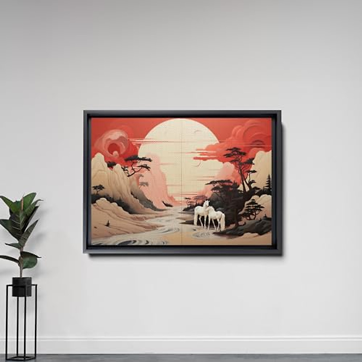 Majestic Black Stallion Galloping In The Clouds, Black Horse On Salt Flats, Canvas Print, Black Horse Print, Black Horse Wall Art