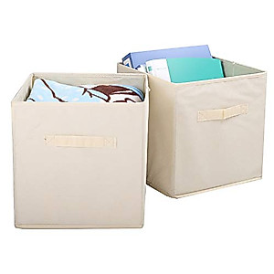 BASTUO Storage Bins 6-Pack Cloth Storage Cube with 2 Handles, Foldable Cube Organizer Basket for Kids Room, Closet and Toys Storage, Beige