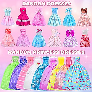 MINIFUN 122 Pcs Doll Clothes and Accessories with Closet(Include Doll), Princess Gowns Fashion Dresses Top Pants Jumpsuit Swimsuits Shoes Hangers, Doll Dress up Toys for Girls Kids Toddlers Toy Gifts