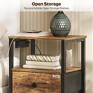 YATINEY Nightstands Set of 2, Dorm Night Stand with Charging Station, Bedside Tables with 2 Non-Woven Drawers, Side Table for Dorm Room, End Table for Small Spaces, College, Living Room ET02L2BR