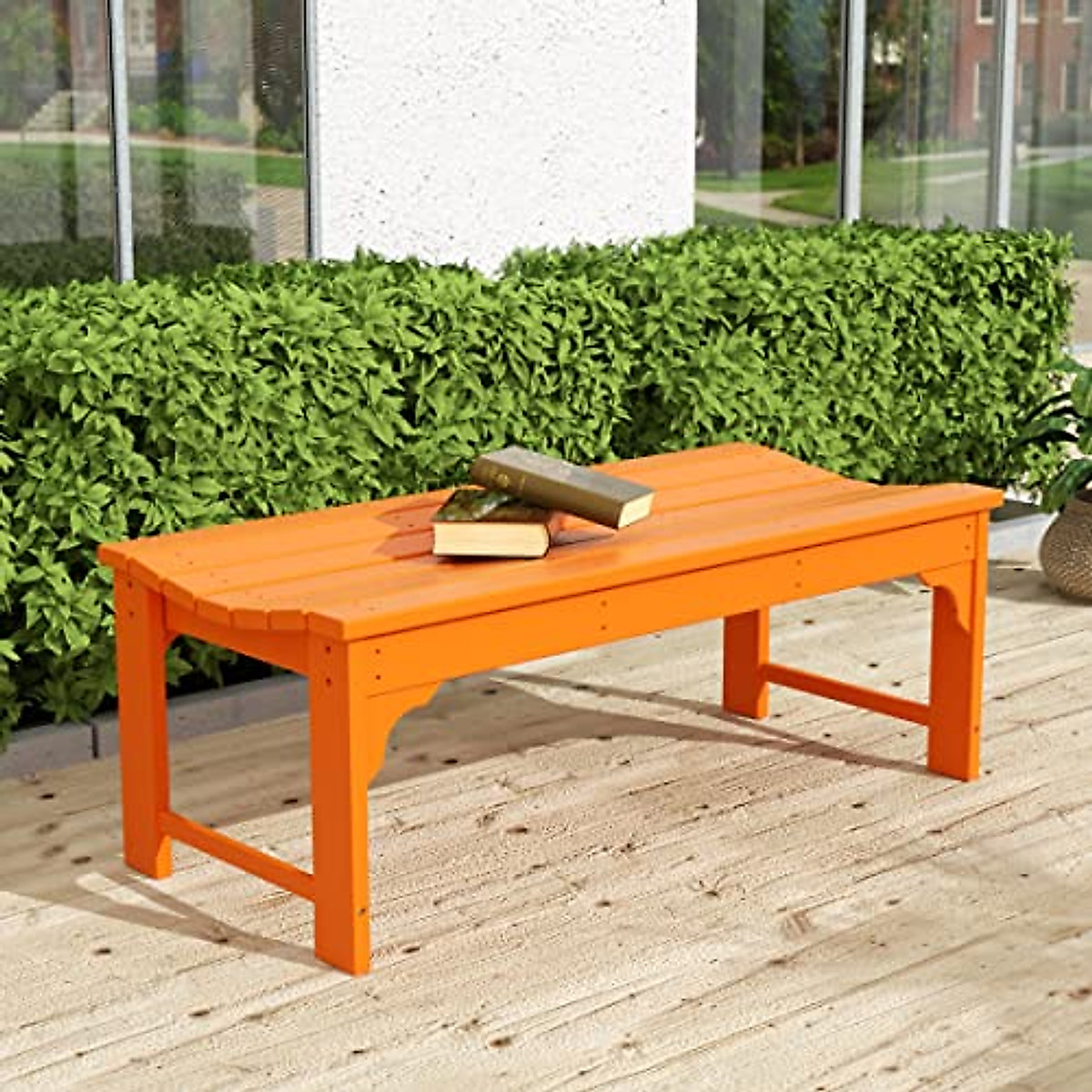 WO Home Furniture Outdoor 46" Backless HDPE Adirondack Bench, Poly Lumber Seat for Patio, Backyard, Balcony, All Weather Resistant with UV Protection, Orange