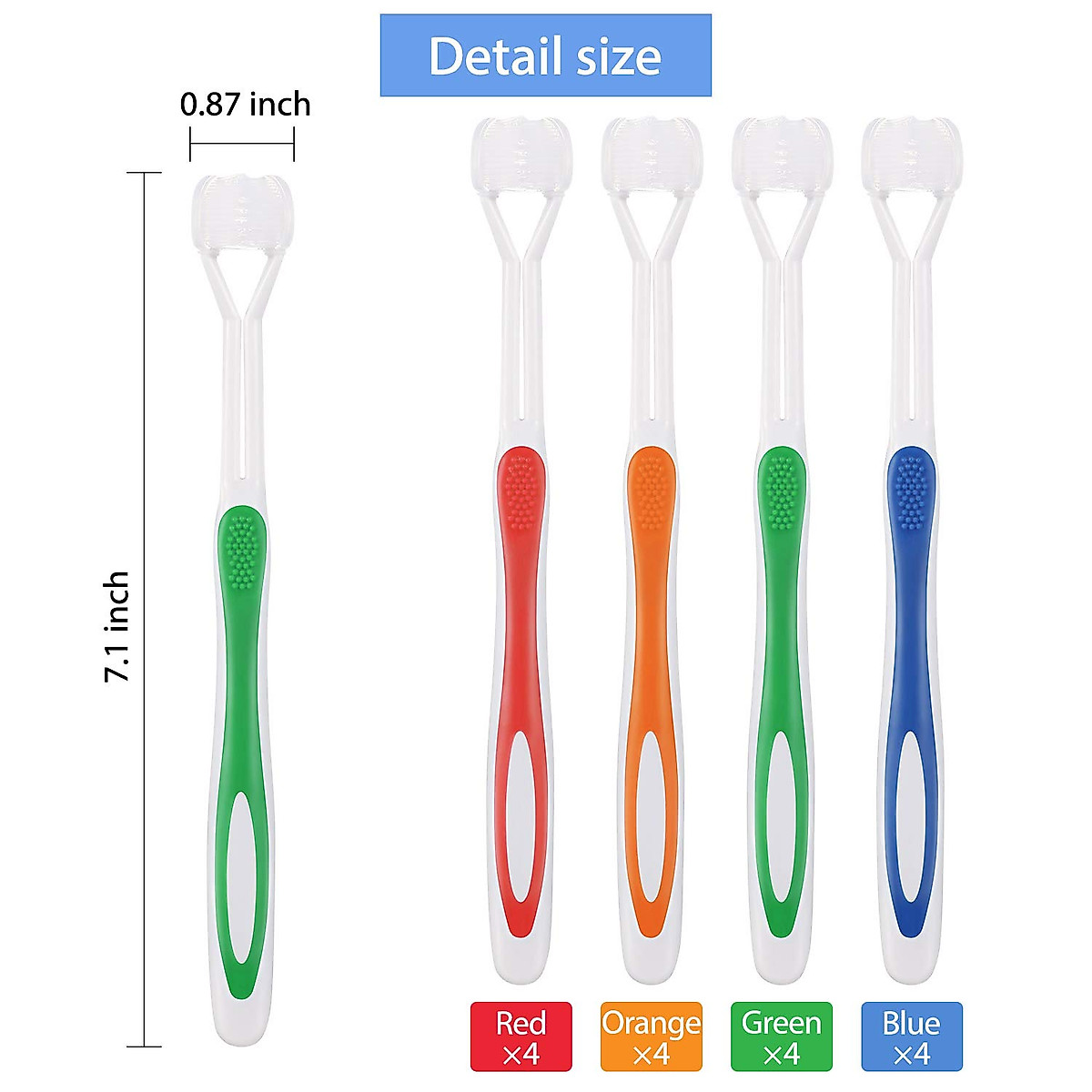 16 Pieces Three Sided Toothbrush Autism Toothbrush Bristle Travel Toothbrush for Kids Complete Teeth Gum Care Great Angle Bristles to Clean Each Tooth, Soft/Gentle (Green, Blue, Yellow, Red)