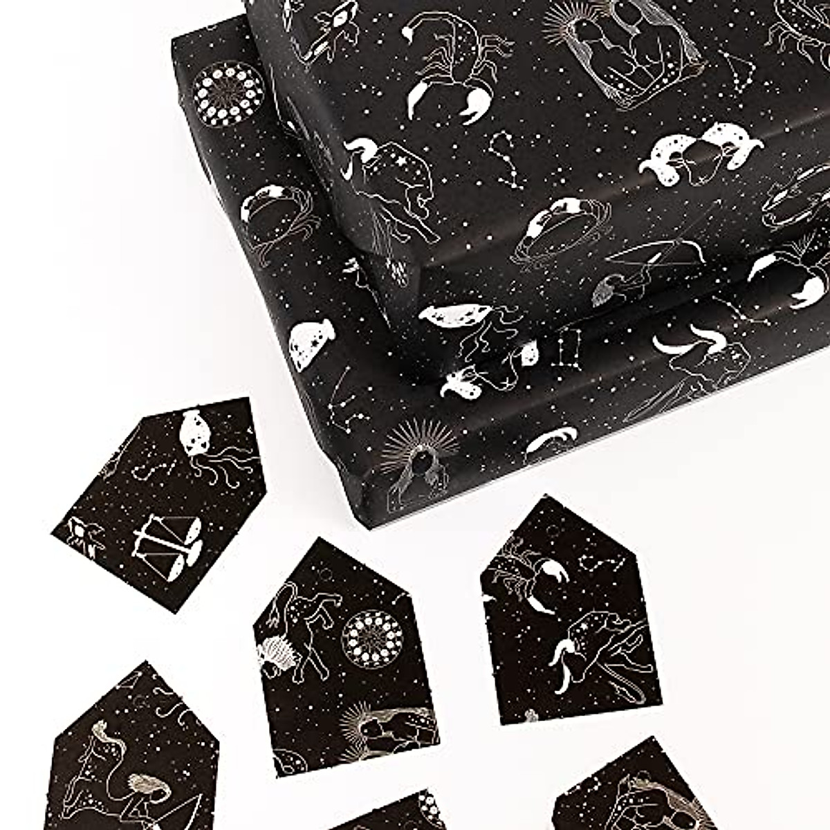 CENTRAL 23 - Black Wrapping Paper - Zodiac - Starsigns - 6 Sheets of Birthday Gift Wrap - Gothic Astrology - For Christmas - For Teenagers Men Women - Recyclable