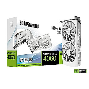 Zotac Gaming GeForce RTX 4060 8GB Twin Edge OC White Edition DLSS 3 8GB GDDR6 128-bit 17 Gbps PCIE 4.0 Compact Gaming Graphics Card, Spectra RGB Lighting, ZT-D40600Q-10M
