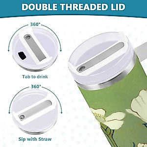 RPLIFE White Flowers Green 40 Oz Tumbler, Stainless Steel Cups with Lid, Tumblers for Women