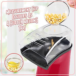 Nostalgia 16 Cup Hot Air Popcorn Maker | Makes Hot, Healthy Popcorn, No Oil Needed | Measuring Cap for Kernels Included | Stainless Steel | Red
