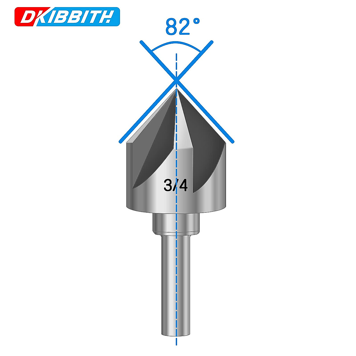 Countersink Drill Bit Set, 5 Pieces 1/4” 3/8” 1/2” 5/8” 3/4” High Speed Steel 1/4” (6mm) Round Shank, 82 Degrees Counter Angle, 5 Flute Mill Cutter Bit Countersink Set, Silver