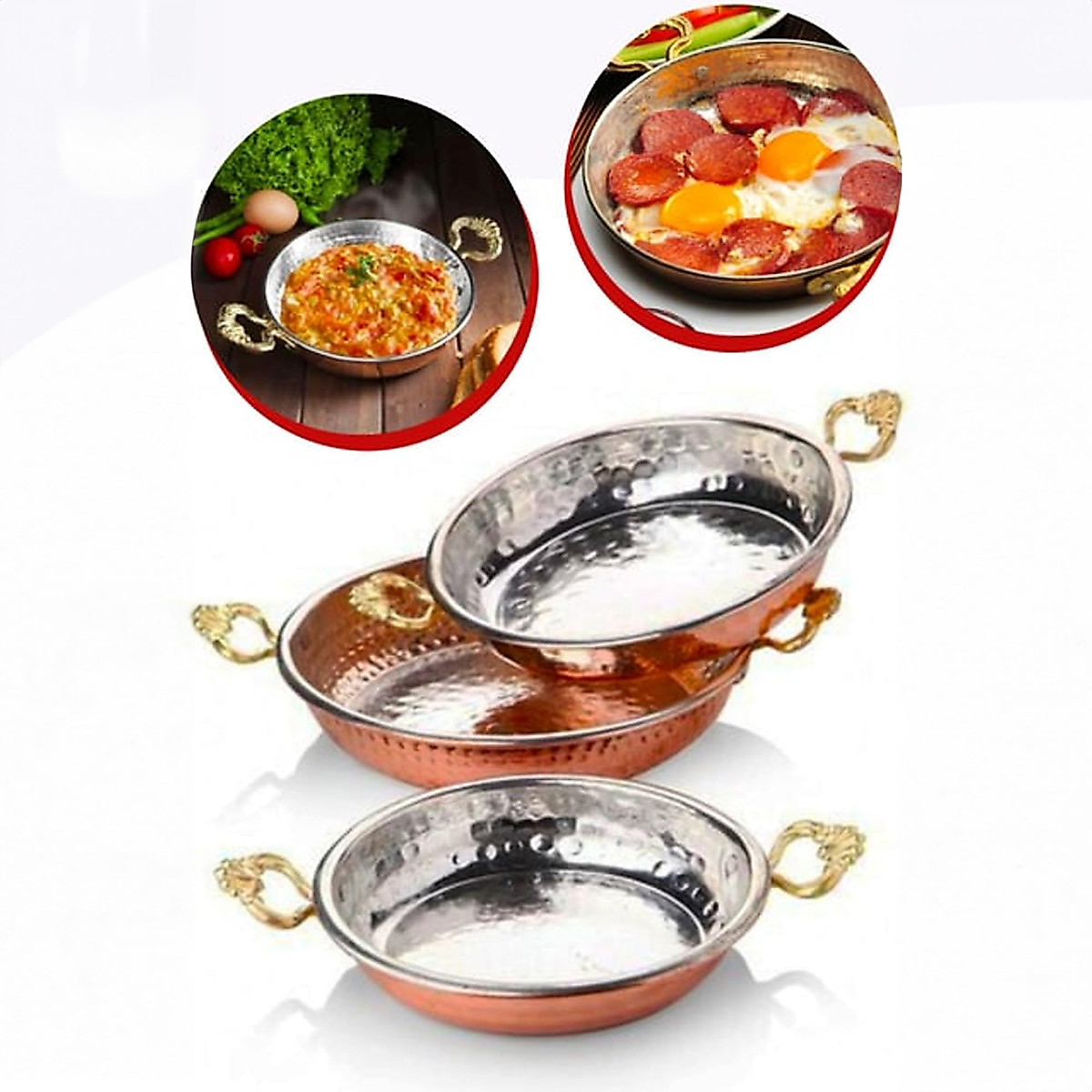 BABY SHOWER CHOCOLATE 3 pieces Turkish Copper Fry Pan - Hammered Copper Pan Traditional - Turkish Frying Pan Omelette Pan Handmade
