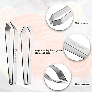 Ecochre 2 Pieces Fish Bone Tweezers, Stainless Steel Flat and Slant Tweezers Pliers Remover Tool for Debone Salmon Bass Meat Hair