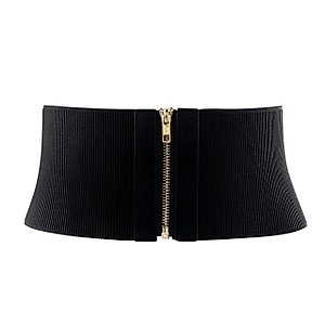 CHIC DIARY Womens Wide Elastic Stretch Waist Belt Corset Cincher Belt Trimmer Waistband with Zipper (Black, M (Fit Waist 25.5"-31"))