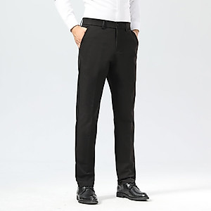 Plaid&Plain Men's Dress Pants Slim Fit Stretch Khaki Pants Wrinkle Free 8802 Black 34x30