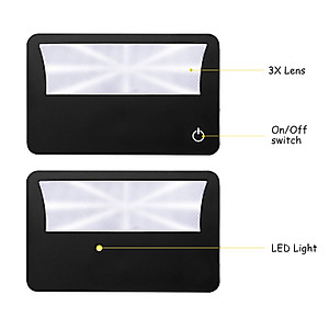 8 Pieces Credit Card Magnifier Bundle Wallet Purse Magnifying Glass LED Illuminated Magnifier 3X Pocket Card (Black)
