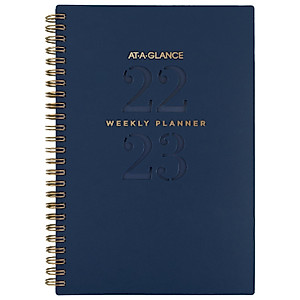 AT-A-GLANCE 2022-2023 Planner, Weekly & Monthly Academic, 5-1/2" x 8-1/2", Small, Signature Lite, Navy (YP20LA20)