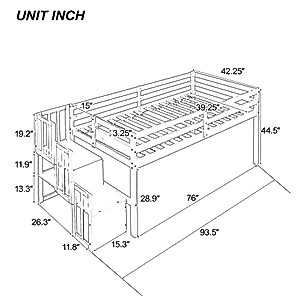 HomSof Loft Bed with Stairs and Storage,Gray