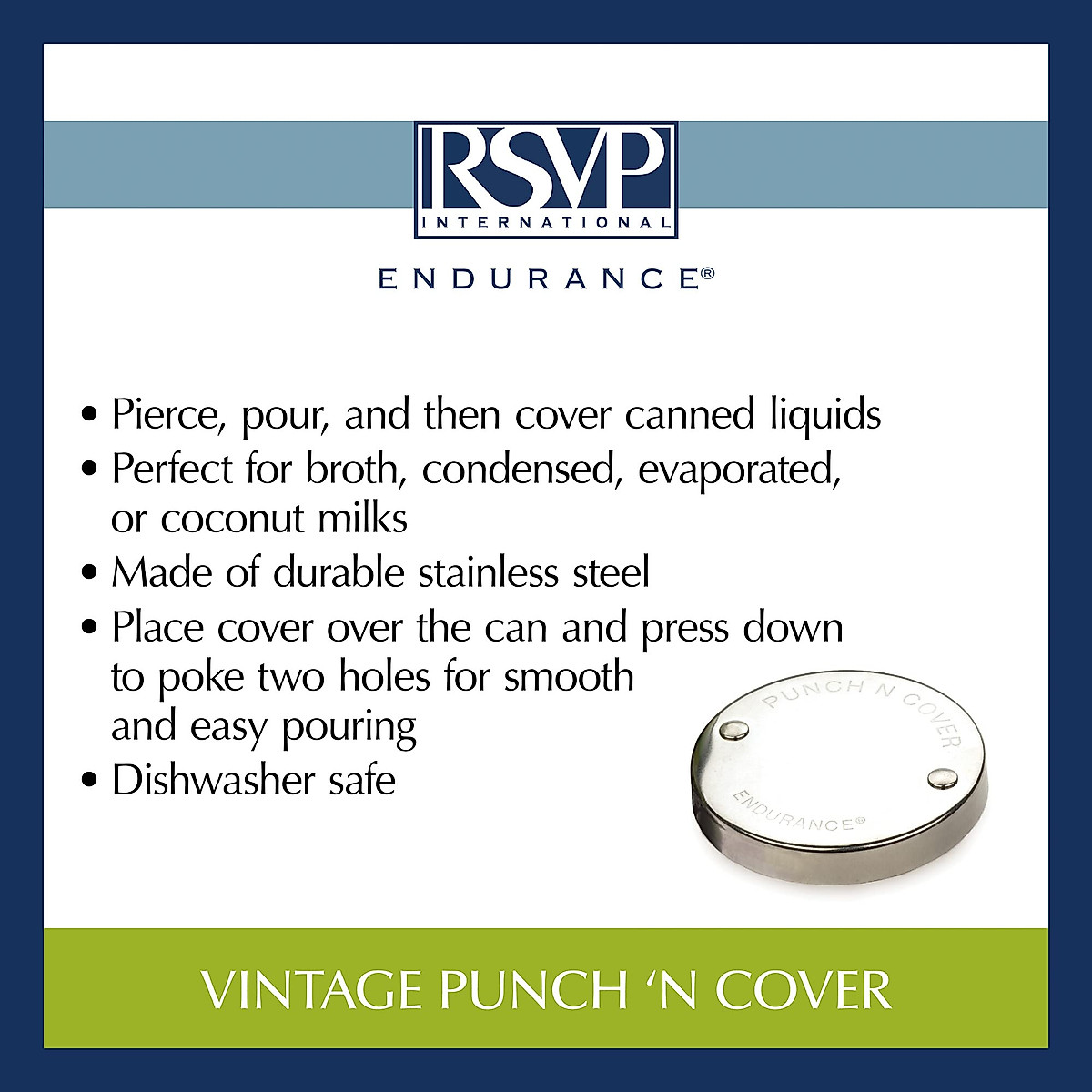 RSVP International Kitchen Collection Storage & Preservation, Vintage Punch 'N Cover, Stainless Steel 3 Inch (Pack of 1)