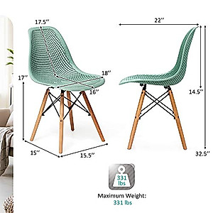 Giantex Set of 2 Modern Dining Chairs, Outdoor Indoor Shell PP Lounge Side Chairs with Mesh Design, Beech Wood Legs, Tulip Leisure Chairs, DSW Dining Chairs for Kitchen, Dining Room, Green