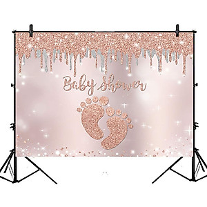 Avezano Rose Gold Baby Shower Backdrop Glitter Shimmer Little Feet Girl Baby Shower Background Vinyl Bling Rose Gold Baby Shower Backdrops Decorations (10x8)