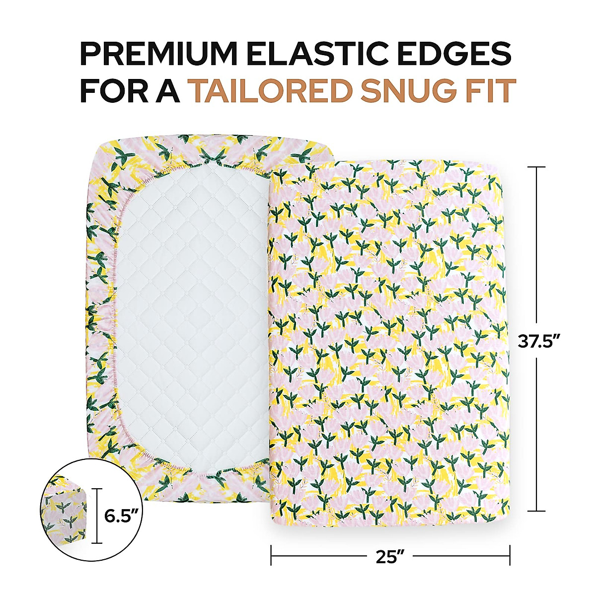 Mini Crib Sheet with Flower Pattern - 100% Organic Jersey Cotton Pack n Play Fitted Sheet - Pickle & Pumpkin Premium Pack and Play Sheet