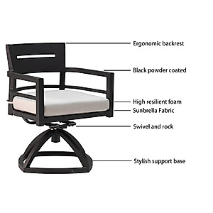 Rpuzonier Outdoor Patio Dinning Swivel Chairs Rocker Set of 2, Cast Aluminum Swivel Rocker Patio Chairs Patio Swivel Dining Chairs Swivel Rocker Set with Cushion for Garden Backyard (Style 1-Black)