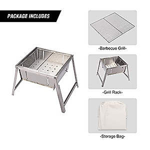 REDCAMP Pop up Camping Flatfold Fire Pit Portable & Wood Burning, 12.8" Folding Collapsible Stainless Steel Backpacking Grill Charcoal for Outdoor Cooking BBQ