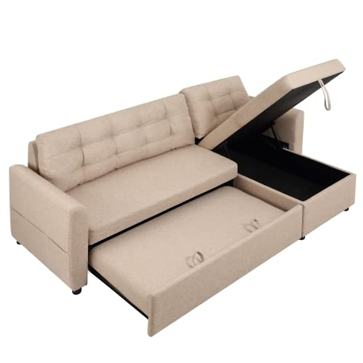 YOLENY 83inch Convertible Sectional Sofa with 3-Seat Sofa,L-Shaped Couch with Storage Ottoman, for Apartment and Small Space, Beige