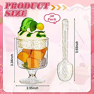 Youyole 50 Pcs 6 oz Dessert Cups with 50 Pcs Spoon Disposable Gold Glitter Plastic Cups Wine Plastic Goblets Tasting Spoon Wine Goblet Glasses Ice Cream Bowls for Christmas Wedding Party