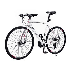 MEGHNA Road Bike 700C Wheels 3 x 8/24 Speed Dual Disc Brake Road Bike Flat Handlebar Hybrid Bike Commuter Bike for Women Men Junior Senior