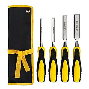 DOWELL Wood Chisel Tool Set 4pc Sturdy Chisel, 1/4 inch,1/2 inch,3/4 inch,1 inch with Carpenter Pencils HY080103
