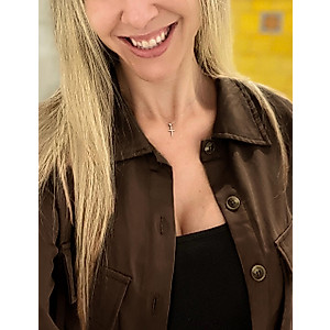 Vimyig Women's Lightweight Black Cropped Utility Jacket Military Safari Button Down Anorak Coat with Pockets(Brown-M)