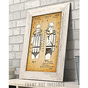 Jacques Cousteau Scuba Diving Tank Print - Great Home Beach House Wall Art, Underwater Sports Print, Marine Decorations, Great Gift for Scuba Divers, 11x14 Unframed Patent Print Poster