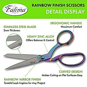 SZCO Supplies 8.5” Fatima Heavy-Duty Fabric Tailor Scissors with Rainbow Finished Handle (107713-RB)