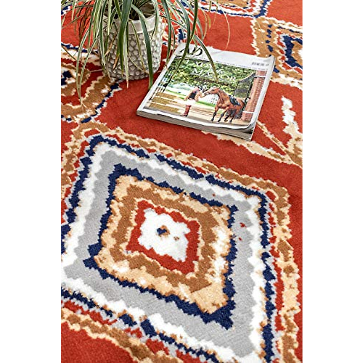 Furnish my Place Moroccan Diamond Rug - 7 ft. 8 in. x 11 ft, Rust, Geometric, Accent Rug with Transitional Style