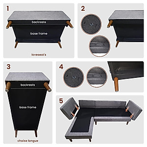 Tbfit 80" W Sectional Sofa Couch, L Shaped Couch with Reversible Chaise, Mid Century Modern Linen Fabric Couches for Living Room Apartment Small Space, Convertible Sofa with Tufted Seat Cushion, Grey