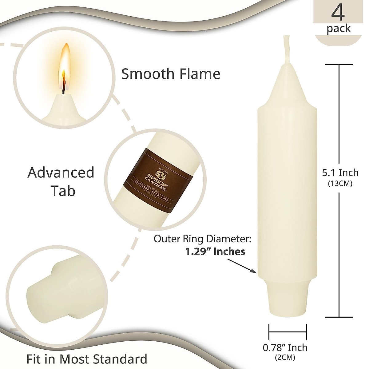 NJAO HOO Ivory Short Taper Candle 5 Inch Candlesticks Unscented Dripless Tapered Candle Set for Home Decor Wedding Party Dinner Candles, 4 Pack