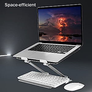 Adjustable Laptop Stand, Portable Laptop Riser, Aluminum Laptop Stand for Desk Foldable, Ergonomic Computer Notebook Stand with Heat-Vent, Rubber Protective for MacBook Pro/Air 10-17.3” Laptops-Silver